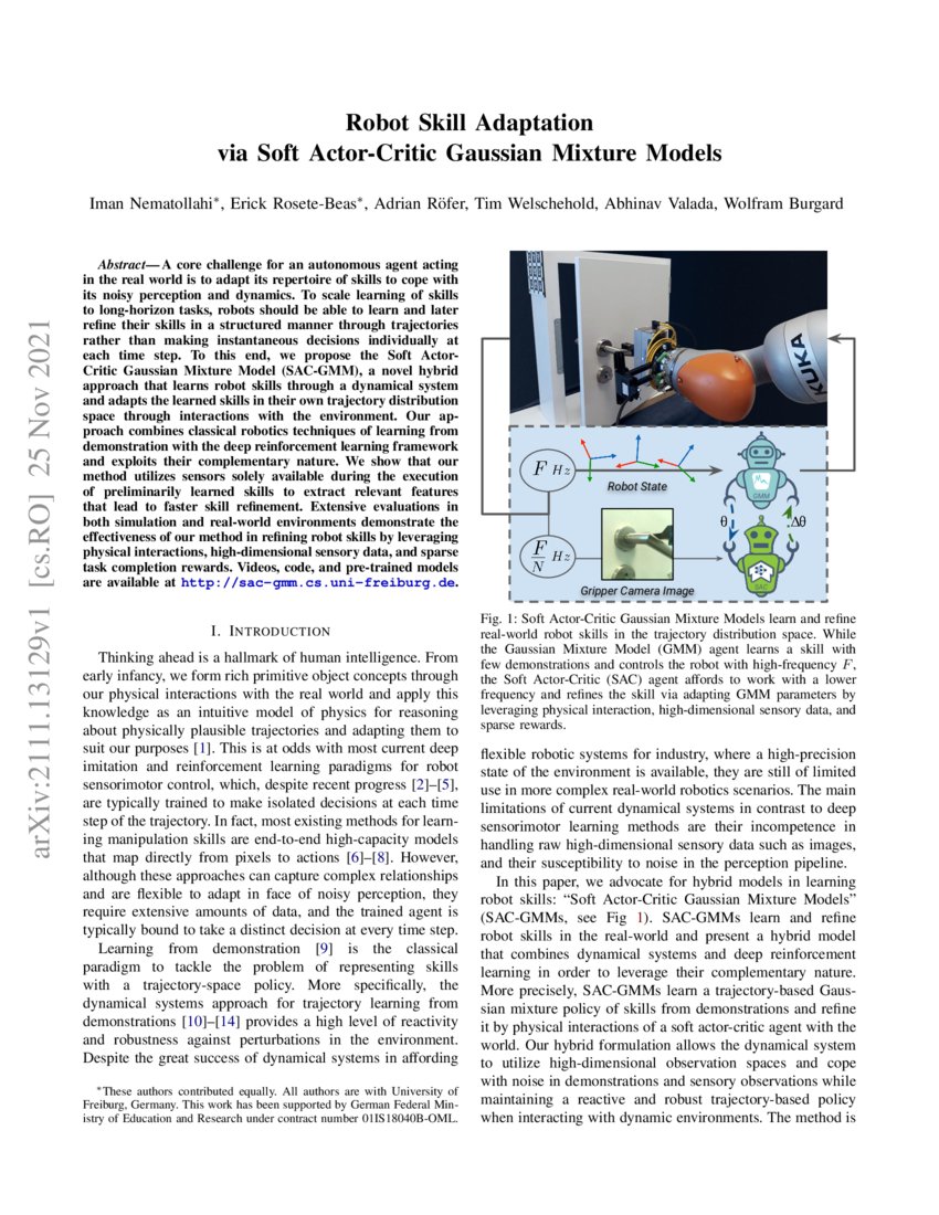 Robot Skill Adaptation via Soft Actor-Critic Gaussian Mixture Models | DeepAI