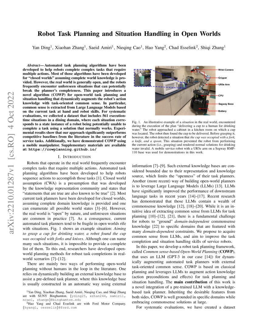 Robot Task Planning And Situation Handling In Open Worlds Deepai