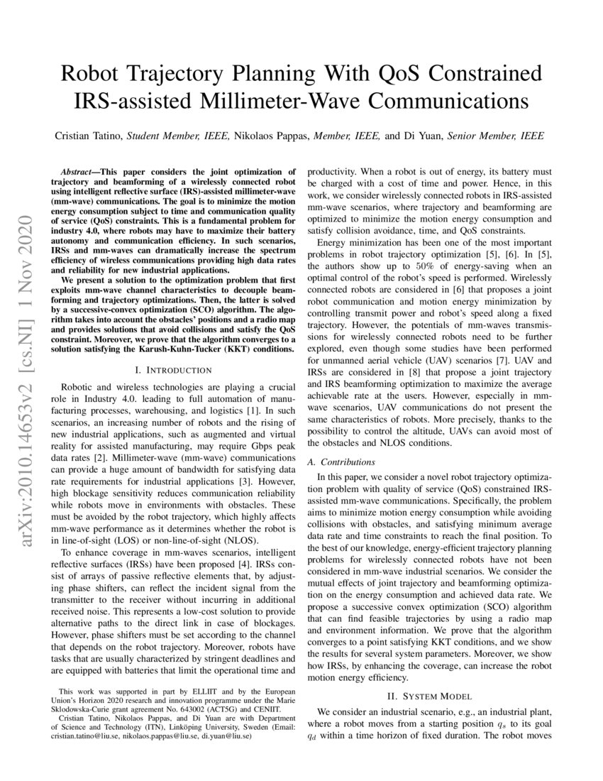 Robot Trajectory Planning With Qos Constrained Irs Assisted Millimeter