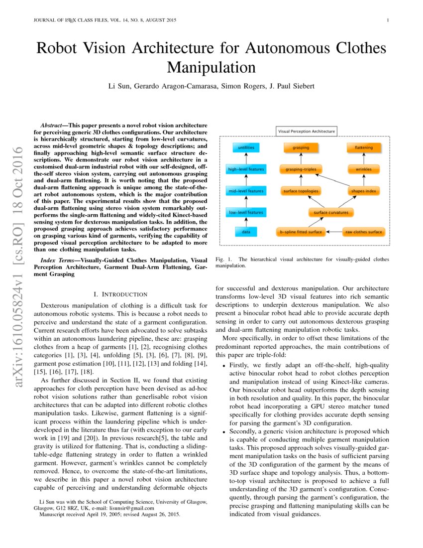 Robot Vision Architecture for Autonomous Clothes Manipulation | DeepAI
