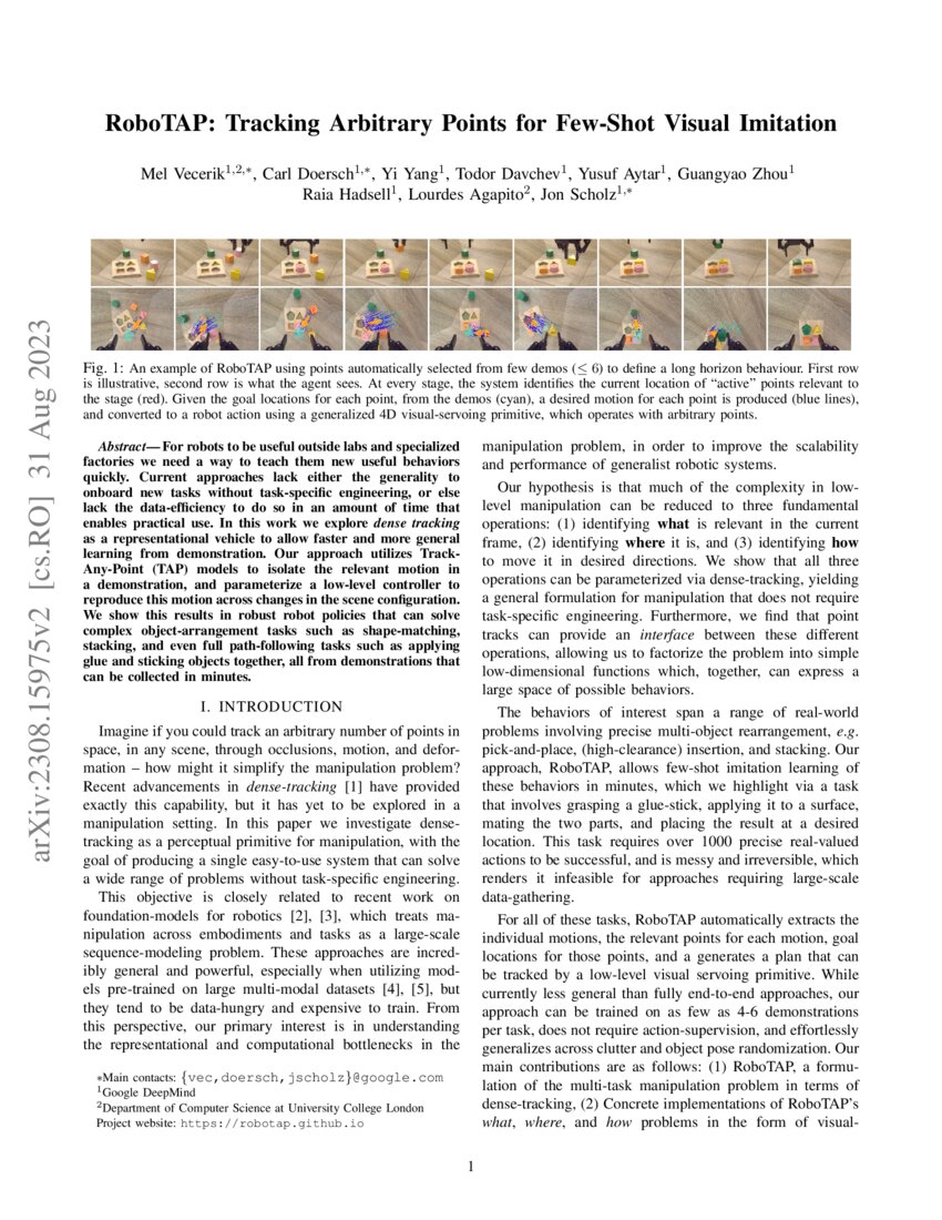 RoboTAP: Tracking Arbitrary Points for Few-Shot Visual Imitation | DeepAI