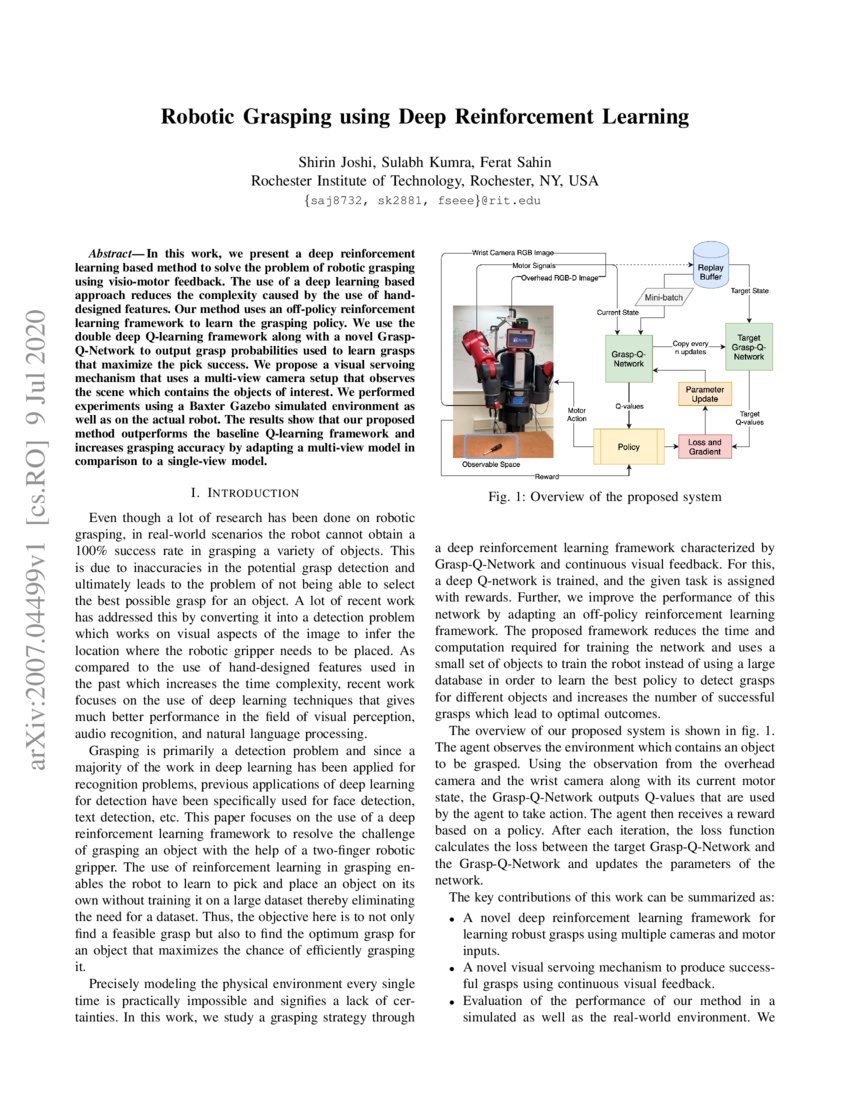 Robotic Grasping using Deep Reinforcement Learning | DeepAI