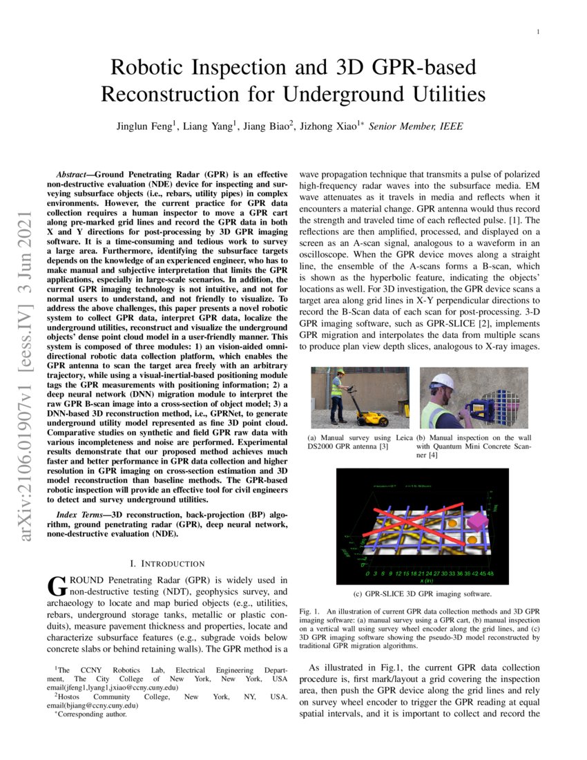 Robotic Inspection and 3D GPR-based Reconstruction for Underground Utilities | DeepAI
