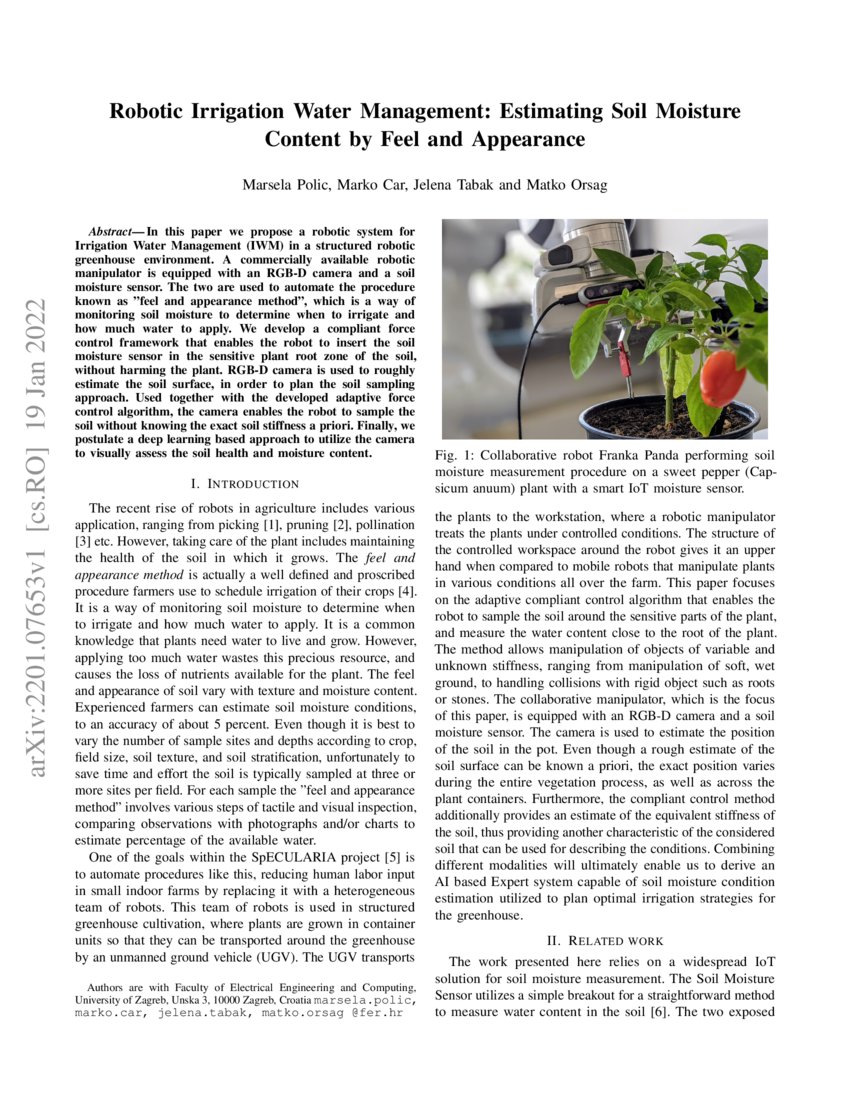 Robotic Irrigation Water Management: Estimating Soil Moisture Content ...