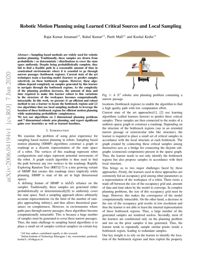 Robotic Motion Planning Using Learned Critical Sources And Local