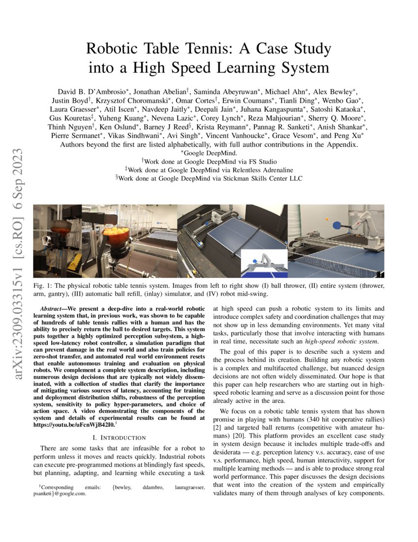 Robotic Table Tennis: A Case Study into a High Speed Learning System | DeepAI