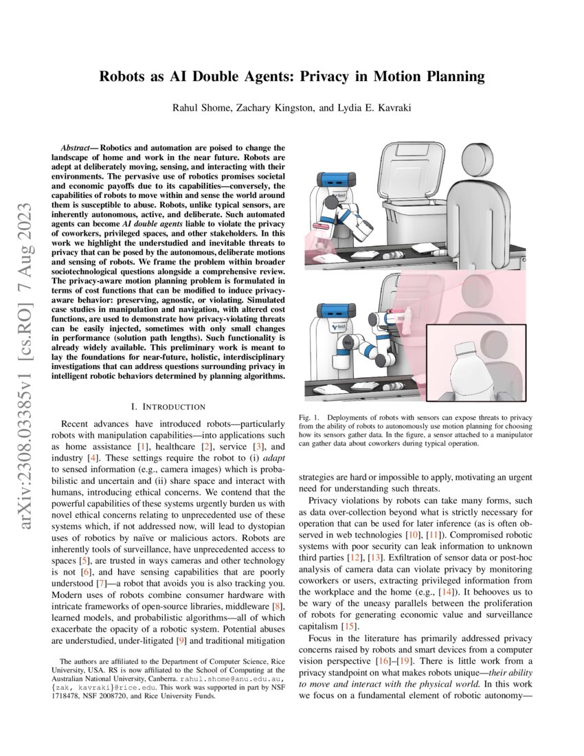 Robots as AI Double Agents: Privacy in Motion Planning | DeepAI