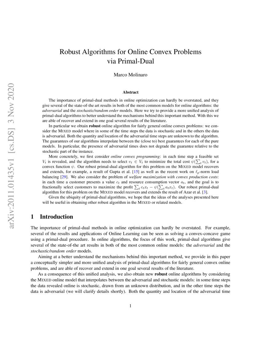 Robust Algorithms For Online Convex Problems Via Primal Dual Deepai