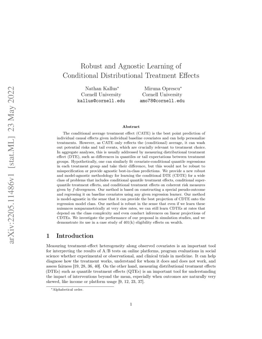 Robust and Agnostic Learning of Conditional Distributional Treatment Effects | DeepAI