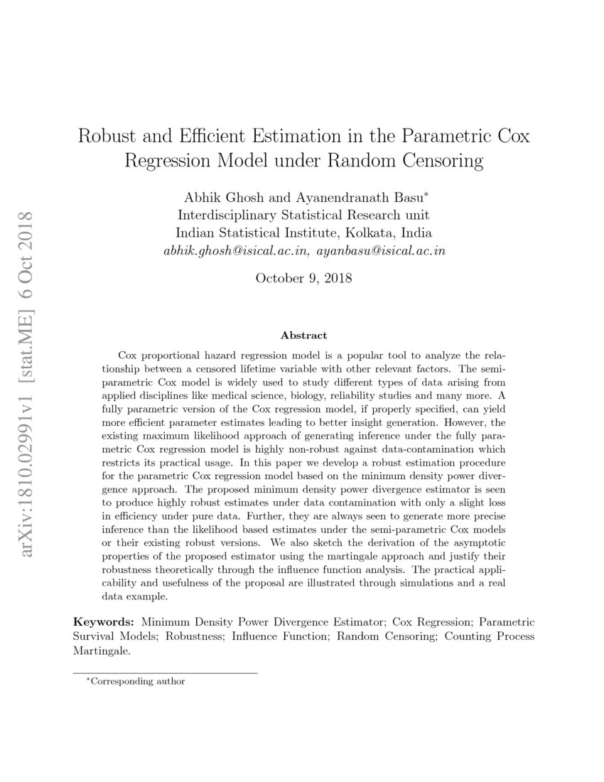 Robust and Efficient Estimation in the Parametric Cox Regression Model ... Robust and Efficient Estimation in the Parametric Cox Regression Model ...