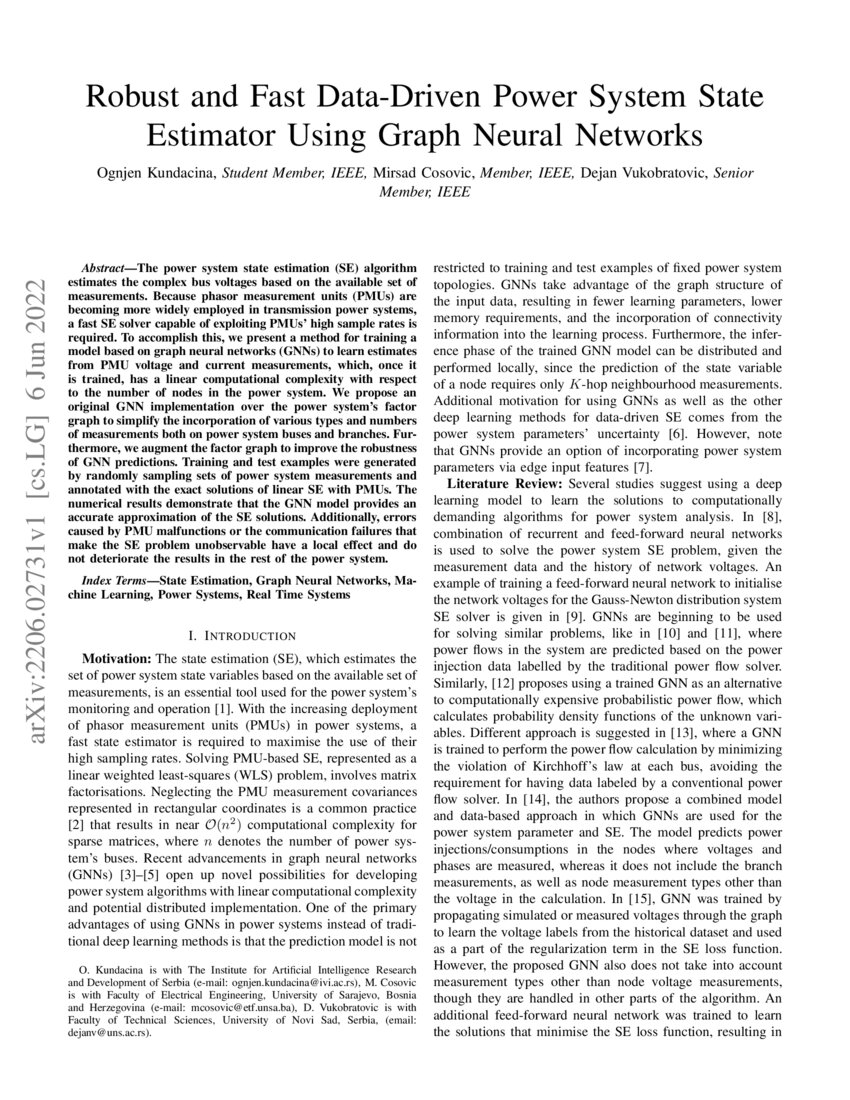 Robust And Fast Data Driven Power System State Estimator Using Graph Neural Networks Deepai