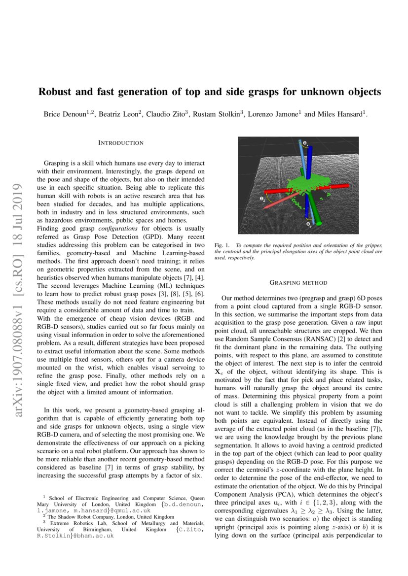 Robust And Fast Generation Of Top And Side Grasps For Unknown Objects