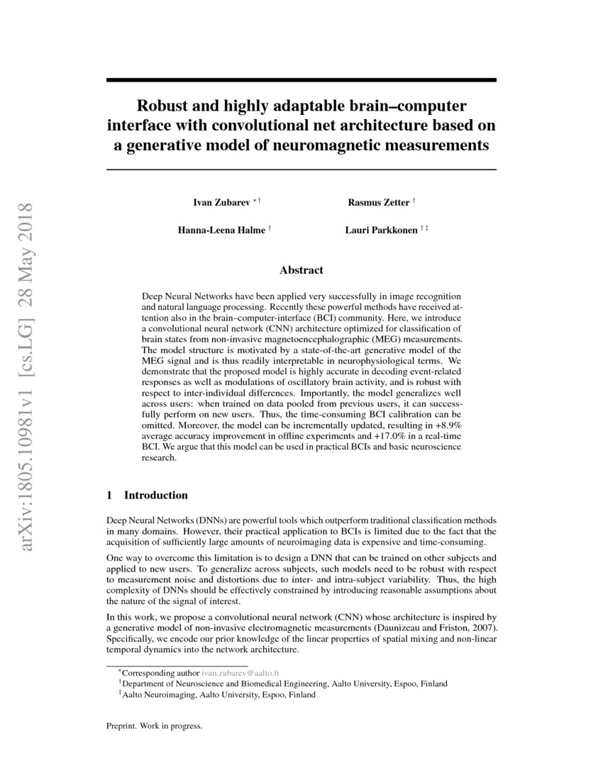 Robust And Highly Adaptable Brain Computer Interface With Convolutional Net Architecture Based 7788