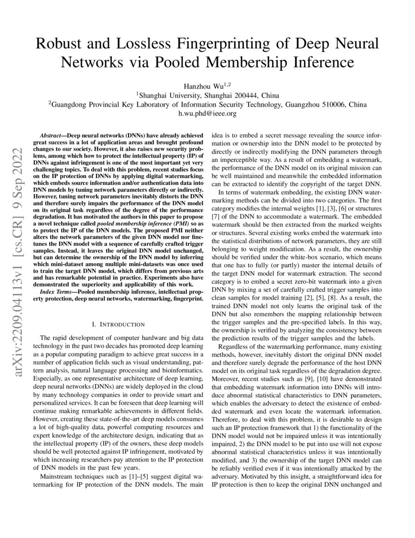 Robust and Lossless Fingerprinting of Deep Neural Networks via Pooled ... Robust and Lossless Fingerprinting of Deep Neural Networks via Pooled ...