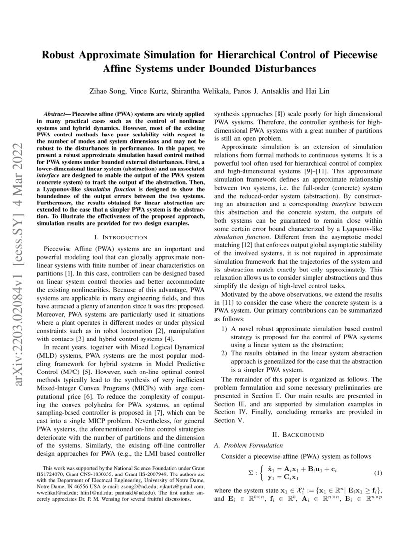 Robust Approximate Simulation For Hierarchical Control Of Piecewise