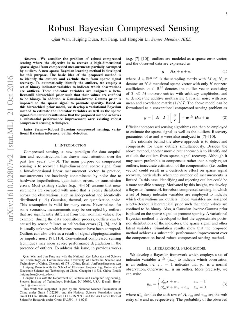 Robust Bayesian Compressed Sensing Deepai 