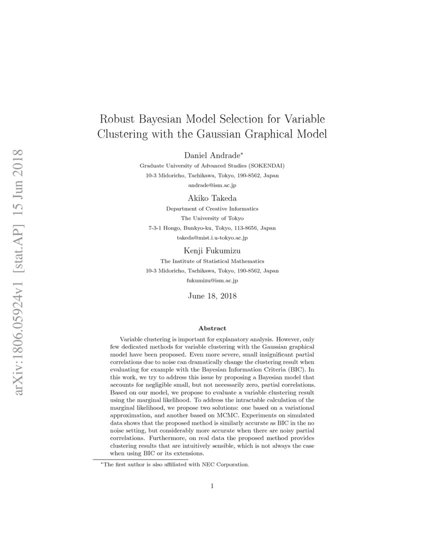 Robust Bayesian Model Selection for Variable Clustering with the ... Robust Bayesian Model Selection for Variable Clustering with the ...