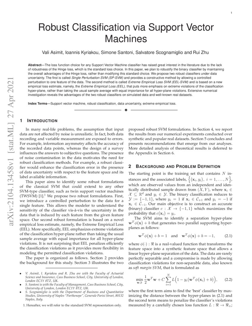 Robust Classification via Support Vector Machines | DeepAI