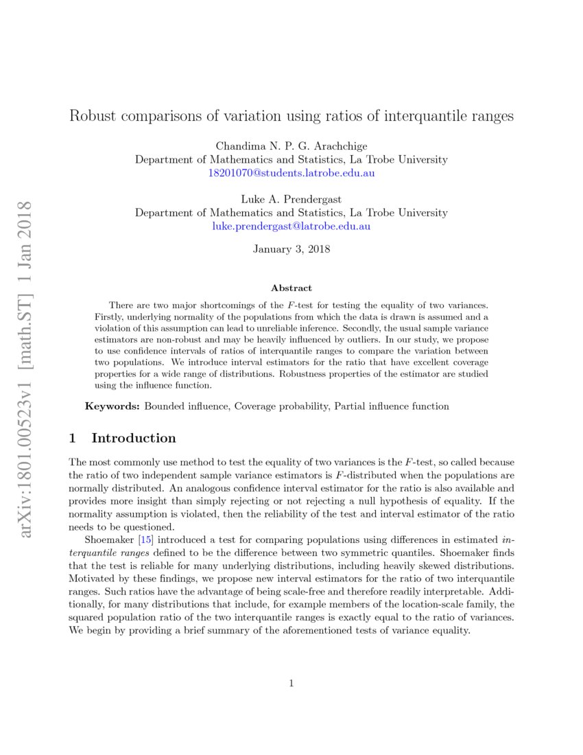 Robust Comparisons Of Variation Using Ratios Of Interquantile Ranges Deepai