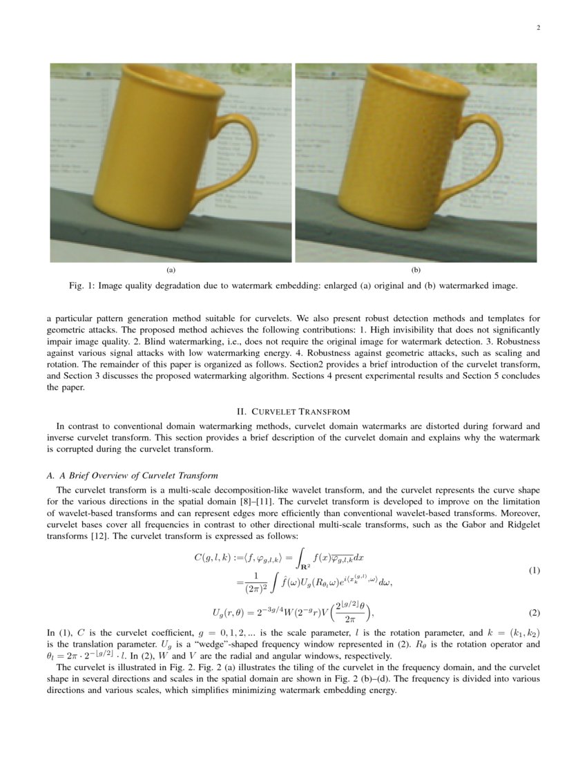 Robust curvelet domain watermarking technique that preserves cleanness ...