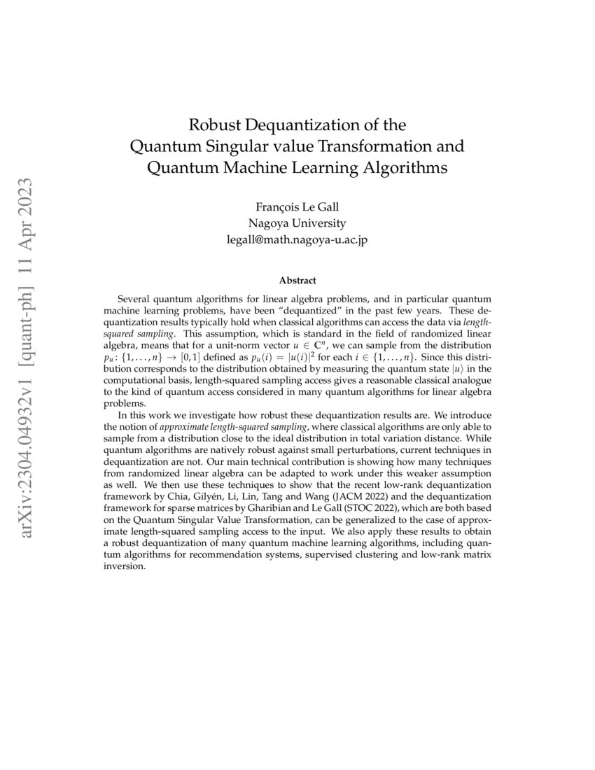 Robust Dequantization of the Quantum Singular value Transformation and Quantum Machine Learning ...