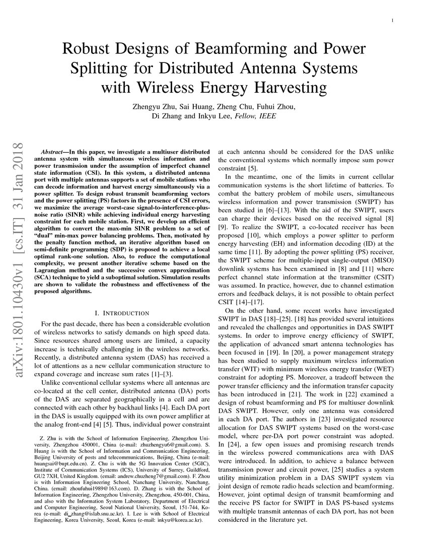 Robust Designs Of Beamforming And Power Splitting For Distributed