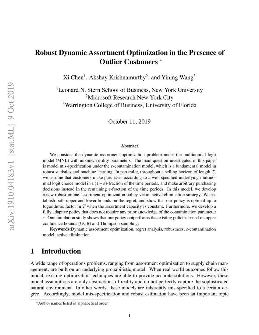 Robust Dynamic Assortment Optimization in the Presence of Outlier Customers | DeepAI