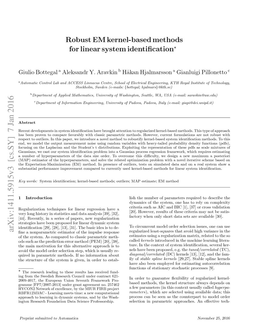 Robust EM kernel-based methods for linear system identification | DeepAI