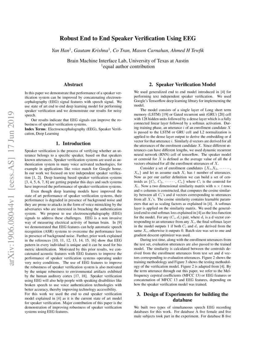 Robust End to End Speaker Verification Using EEG | DeepAI