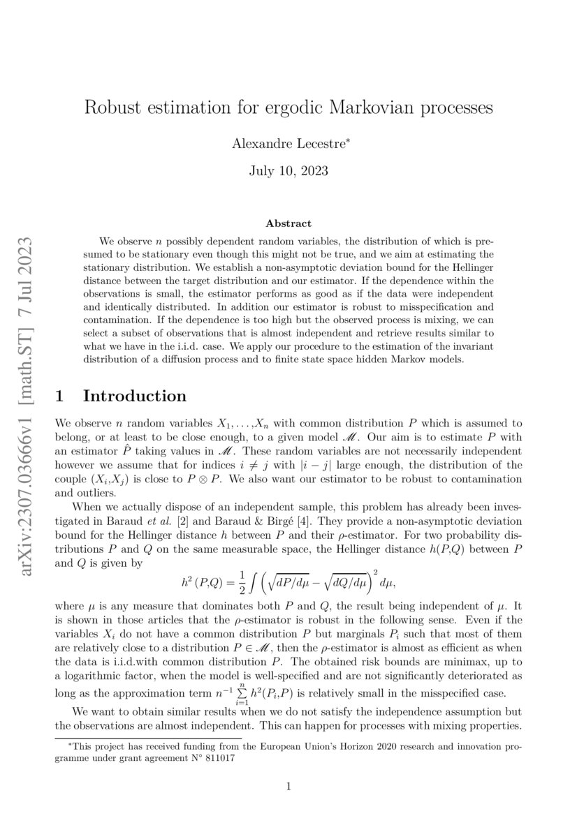 Robust Estimation For Ergodic Markovian Processes Deepai