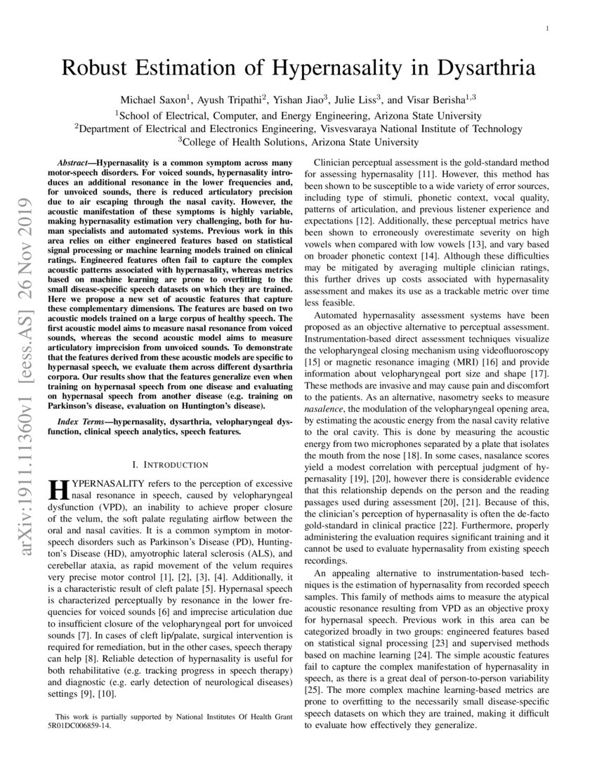 Robust Estimation of Hypernasality in Dysarthria | DeepAI