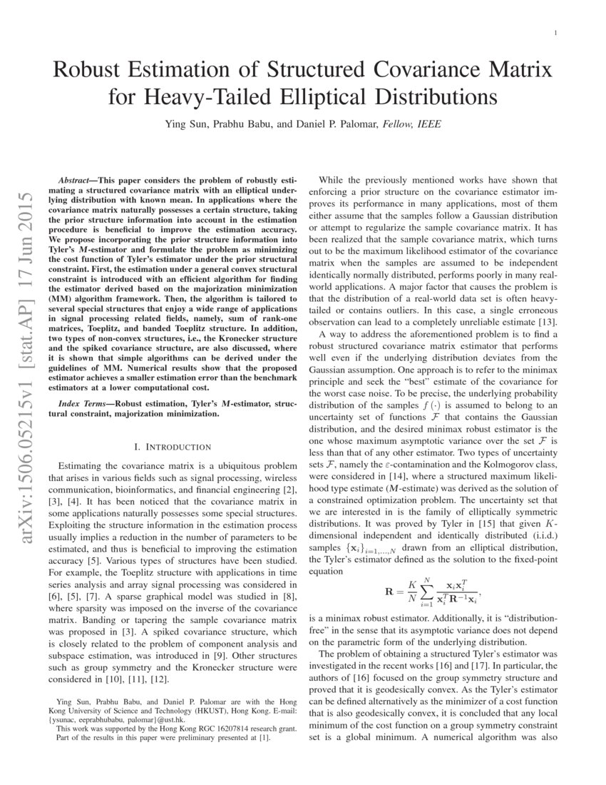 Robust Estimation Of Structured Covariance Matrix For Heavy Tailed Elliptical Distributions Deepai