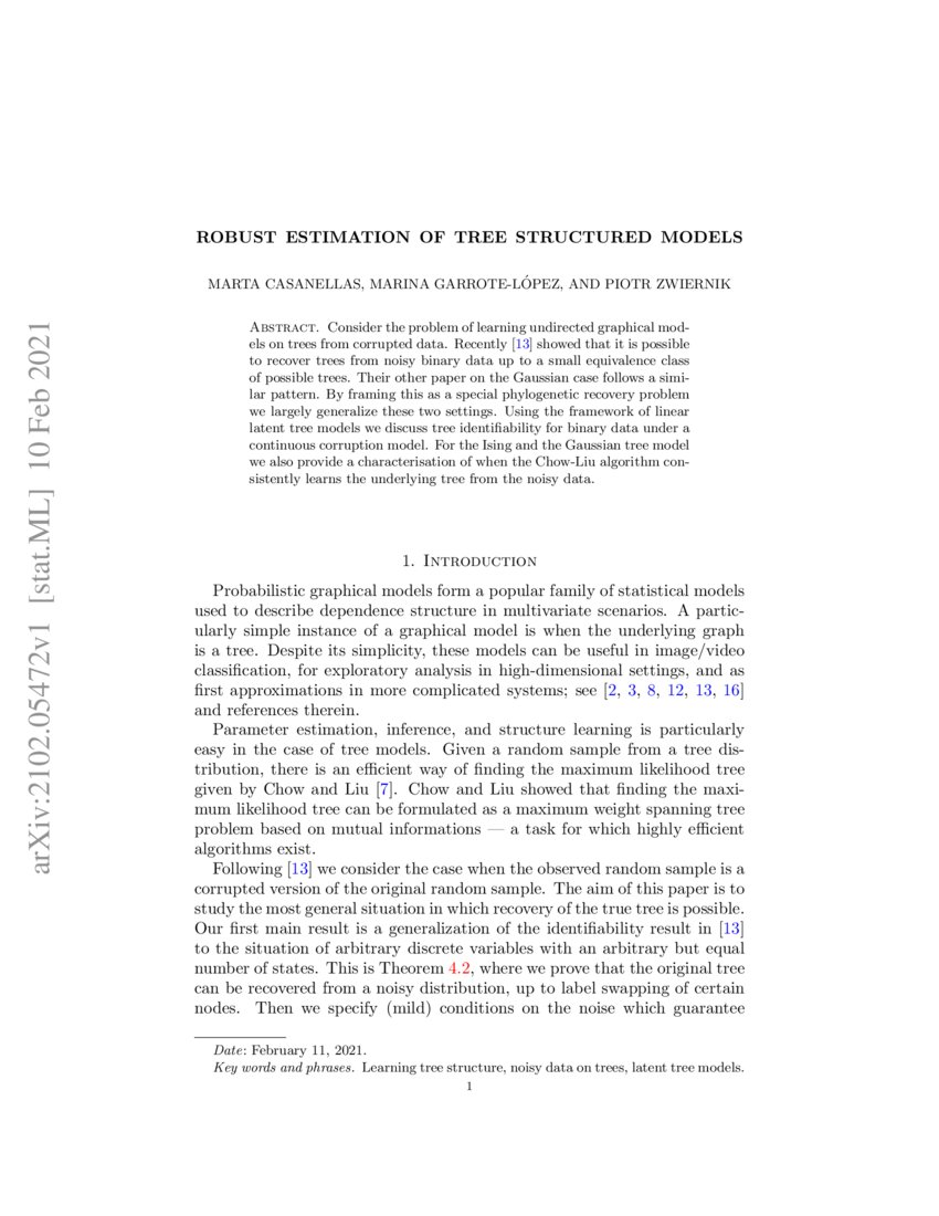 Robust estimation of tree structured models | DeepAI