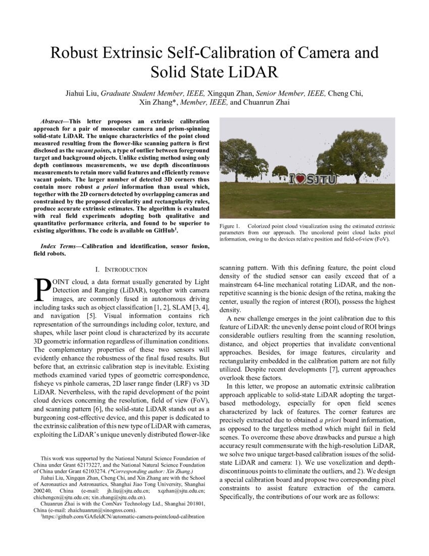 Robust Extrinsic Self Calibration Of Camera And Solid State Lidar Deepai