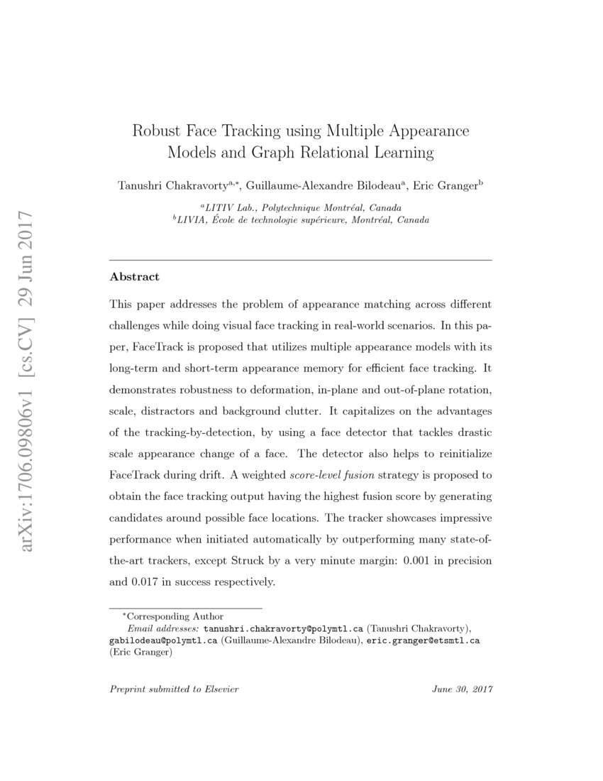 Robust Face Tracking using Multiple Appearance Models and Graph Relational Learning | DeepAI