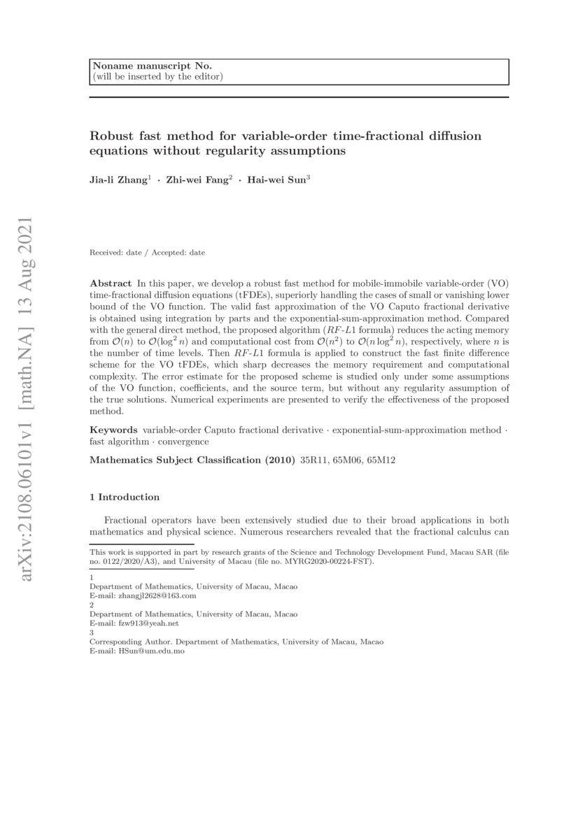 Robust Fast Method For Variable Order Time Fractional Diffusion