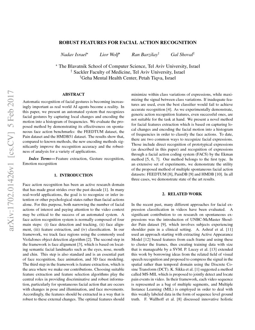 Robust features for facial action recognition | DeepAI