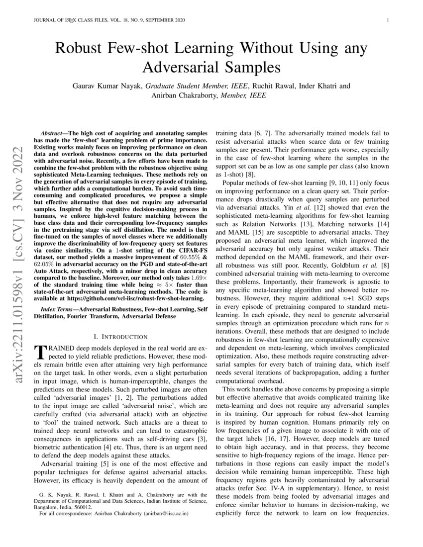 Robust Few Shot Learning Without Using Any Adversarial Samples Deepai