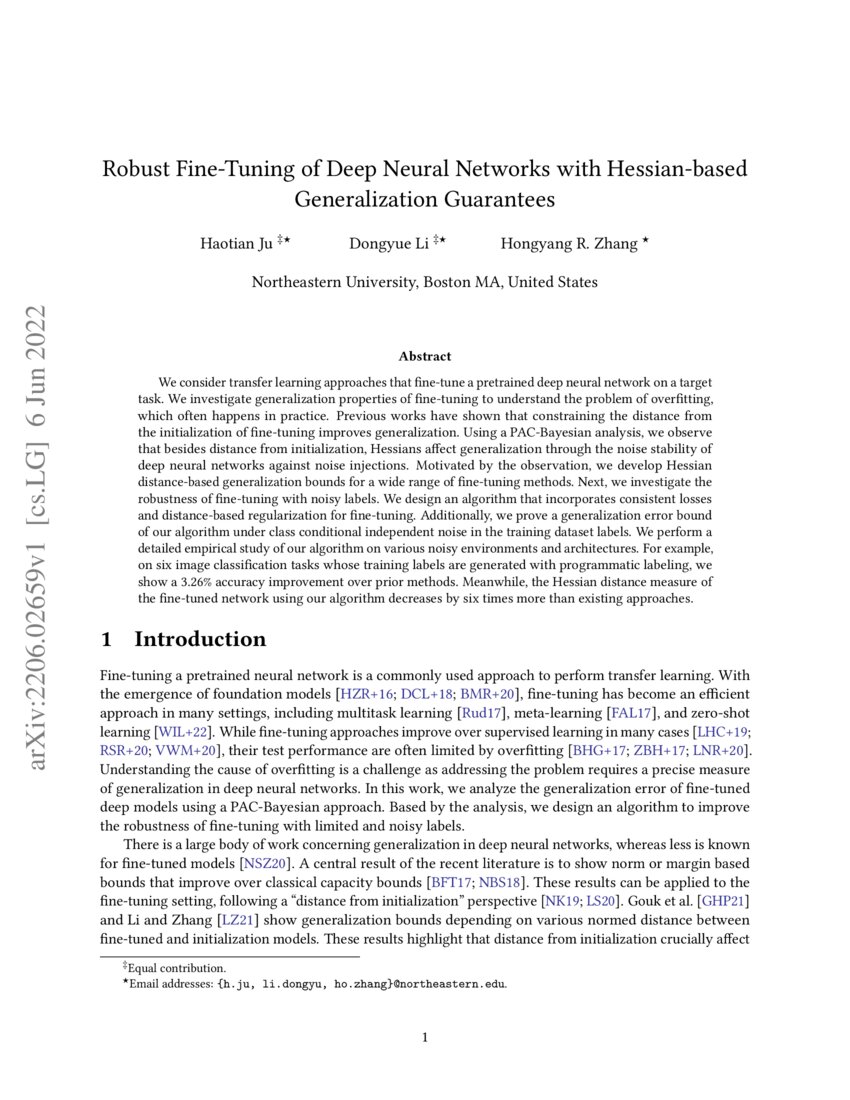 Robust Fine Tuning Of Deep Neural Networks With Hessian Based
