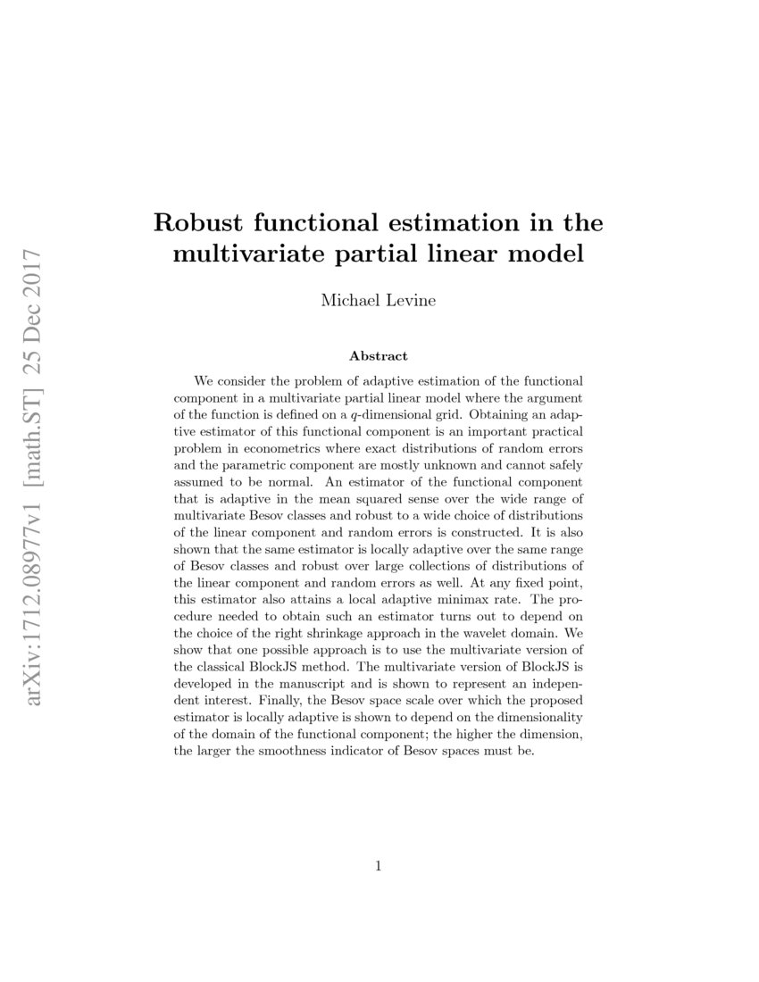 Robust Functional Estimation In The Multivariate Partial Linear Model Deepai