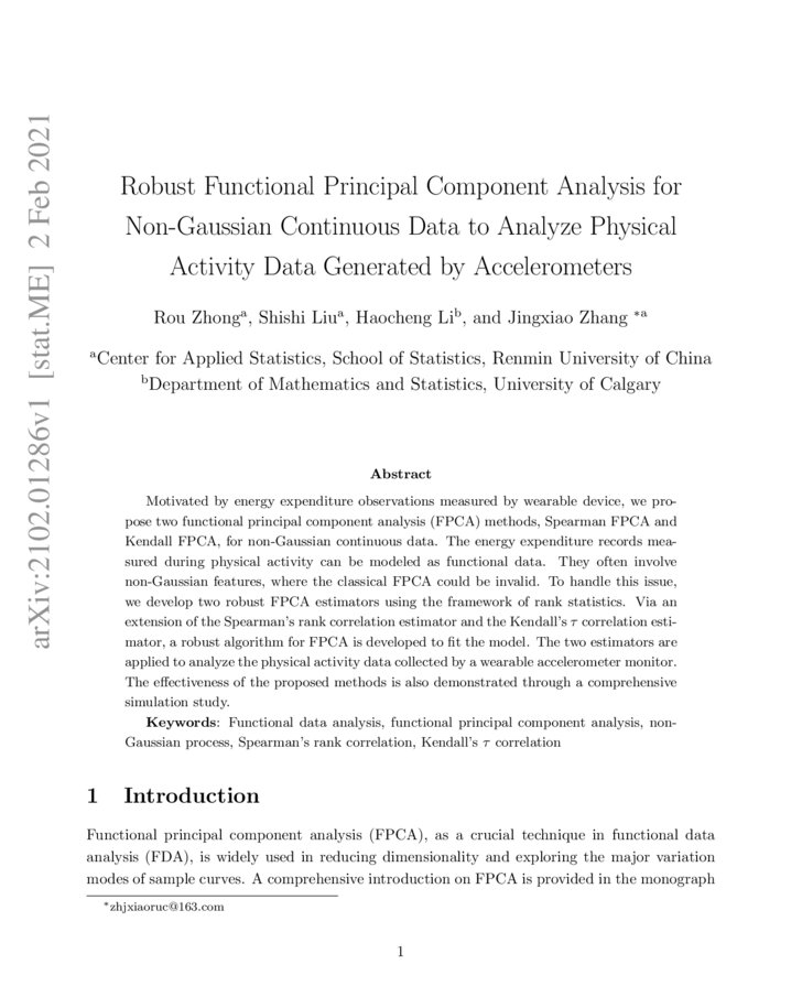 Robust Functional Principal Component Analysis For Non Gaussian Continuous Data To Analyze 5422