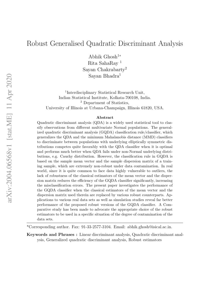 Robust Generalised Quadratic Discriminant Analysis | DeepAI