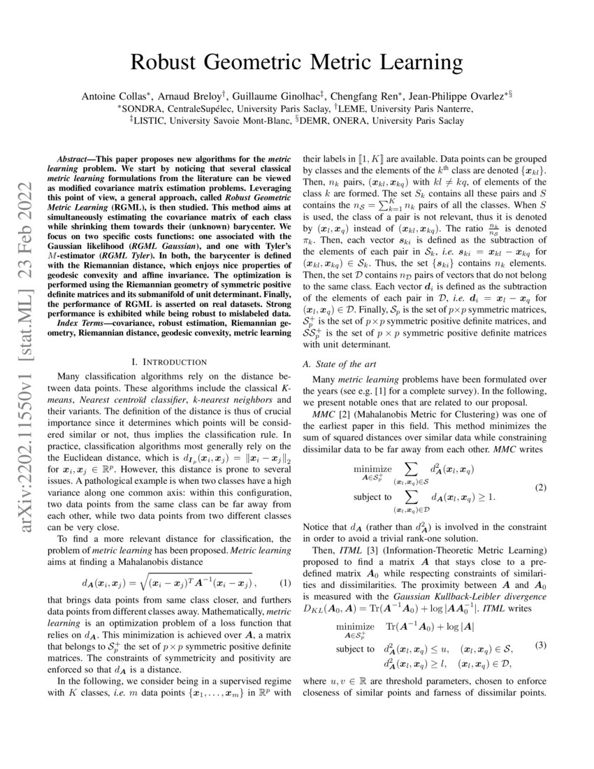 Robust Geometric Metric Learning | DeepAI