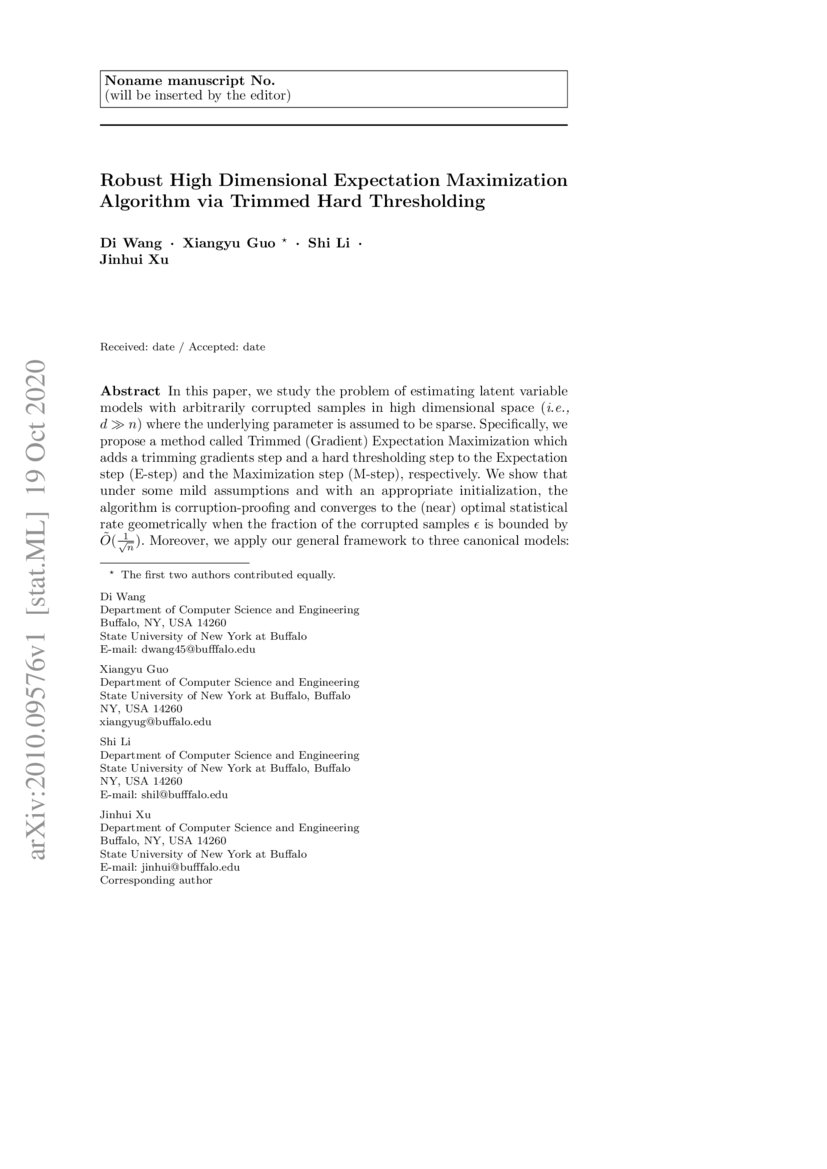 Robust High Dimensional Expectation Maximization Algorithm Via Trimmed Hard Thresholding Deepai