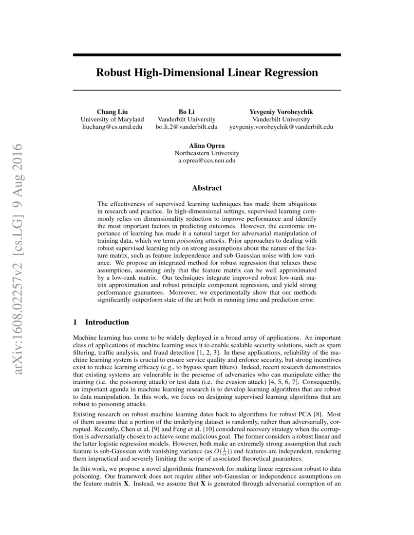 Robust High Dimensional Linear Regression Deepai 