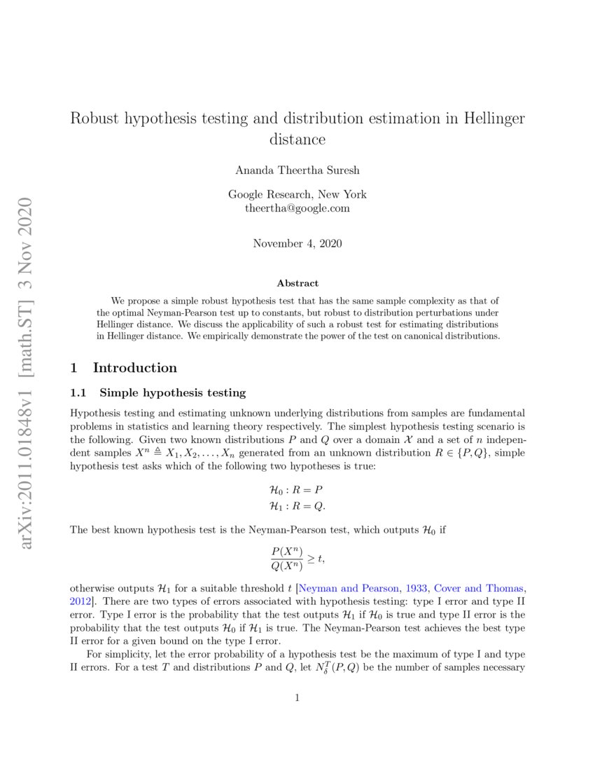 Robust hypothesis testing and distribution estimation in Hellinger ...
