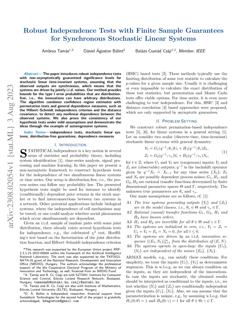 Robust Independence Tests with Finite Sample Guarantees for Synchronous ... Robust Independence Tests with Finite Sample Guarantees for Synchronous ...