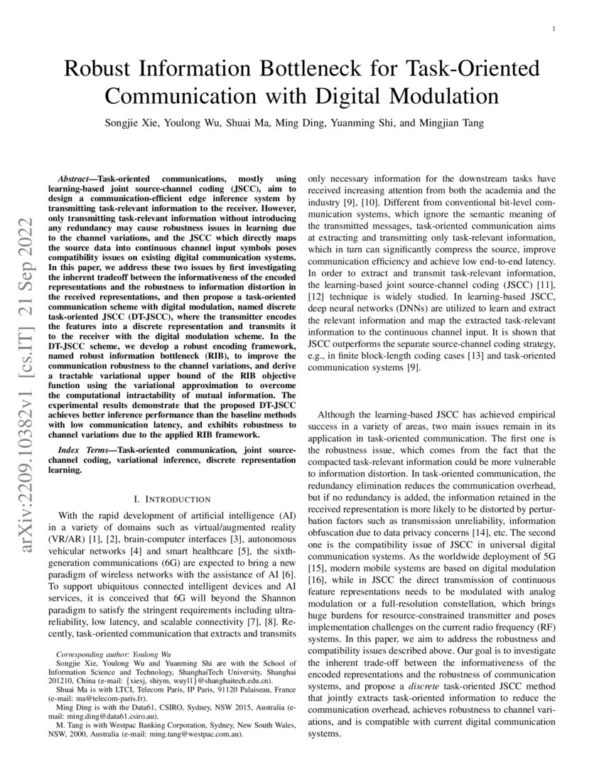 Robust Information Bottleneck For Task Oriented Communication With 6634