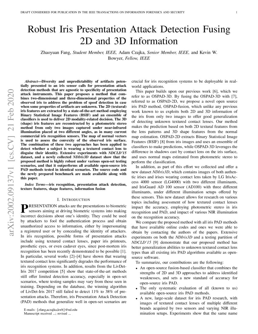 Robust Iris Presentation Attack Detection Fusing 2D and 3D Information ...
