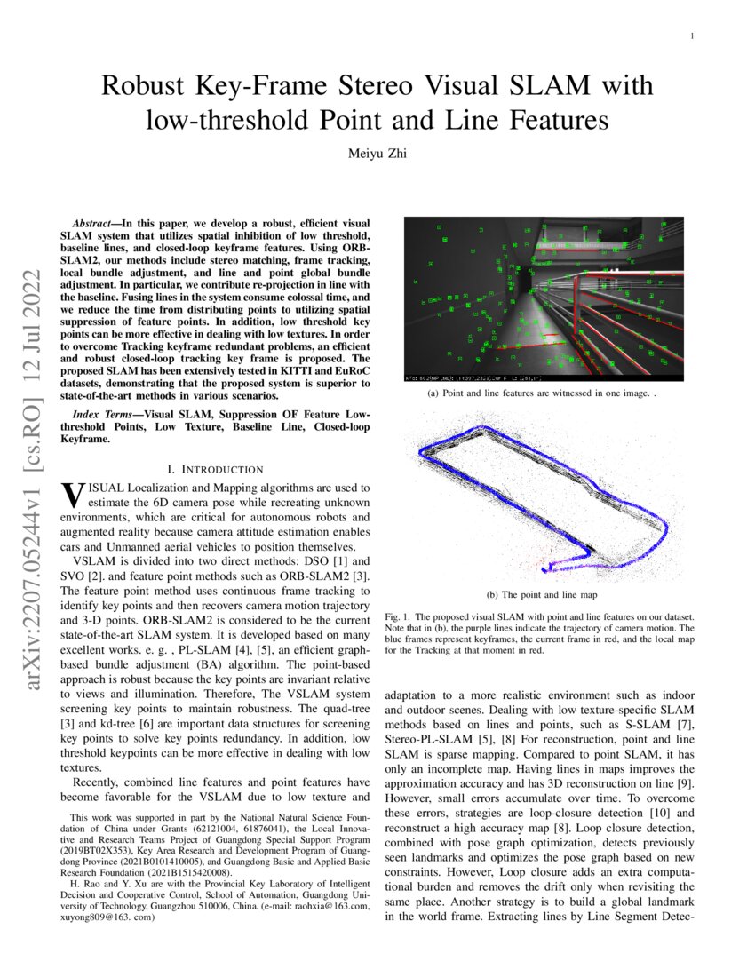 Robust Key-Frame Stereo Visual SLAM with low-threshold Point and Line ... Robust Key-Frame Stereo Visual SLAM with low-threshold Point and Line ...